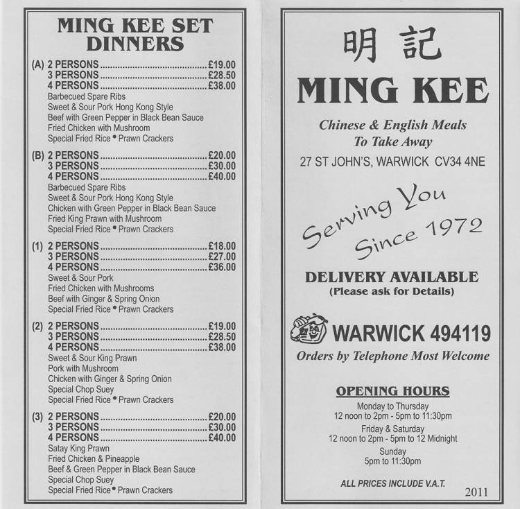 Ming Kee Chinese restaurant on St Johns, Warwick - Everymenu