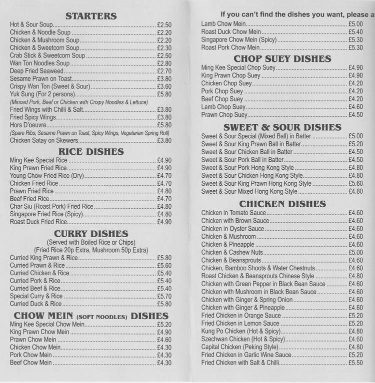 Ming Kee Chinese restaurant on St Johns, Warwick - Everymenu