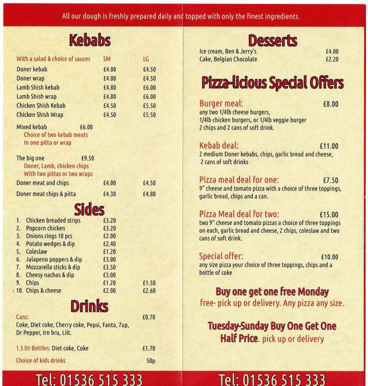 Pizza-licious Pizza/Kebab restaurant on St Stephens Rd, Kettering/pizza ...