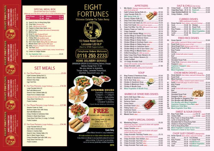 Eight Fortunes Chinese restaurant on 15 Fosse Road South, Leicester ...